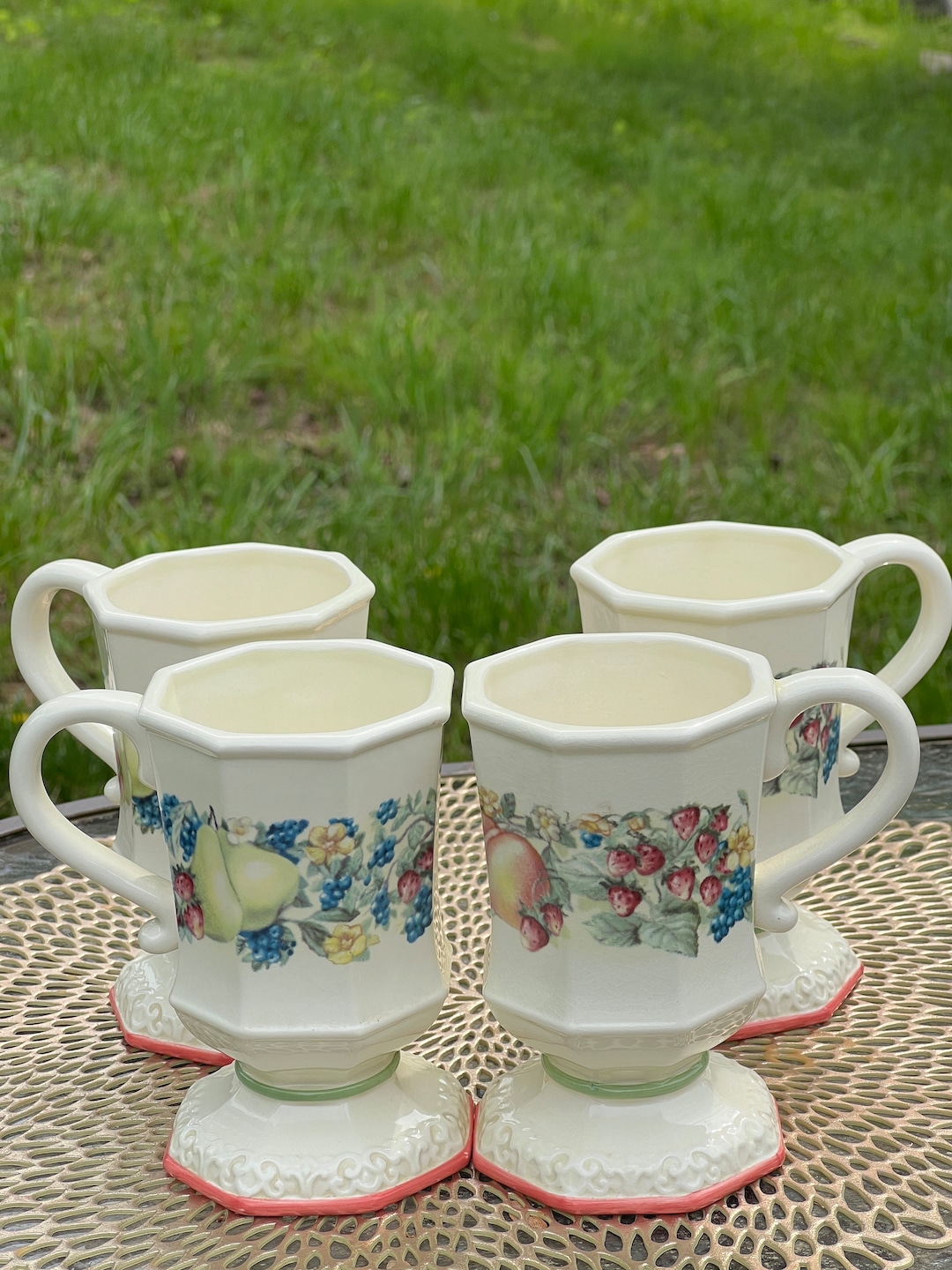 Avon Sweet Country Harvest Pattern Pedestal Mugs Set of 4 Vintage ...