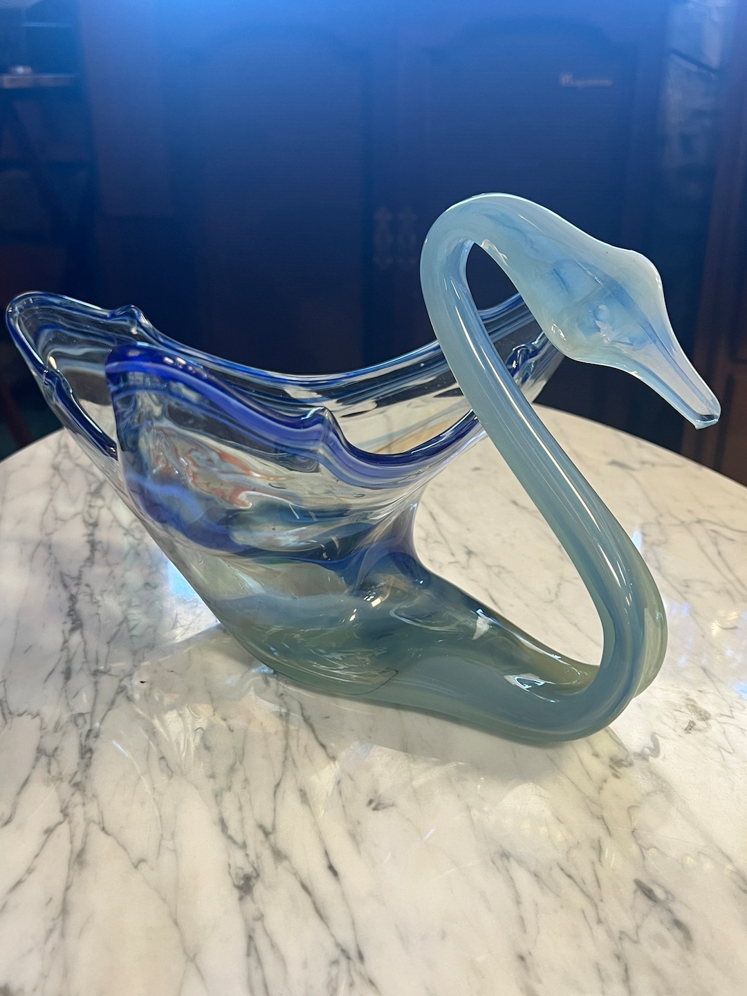 Vintage Murano Hand Blown Blue Swan Bowl Collectible Murano Glass Swan ...