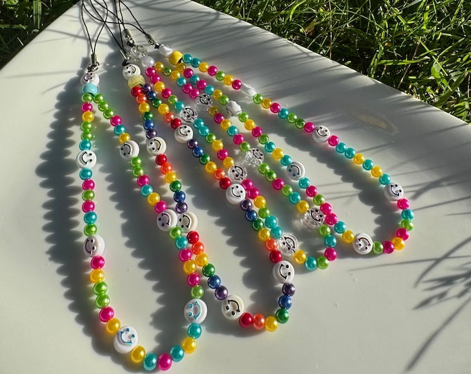 Y2K Beaded Phone Charm: Handmade Smiley Face Lanyard - Etsy