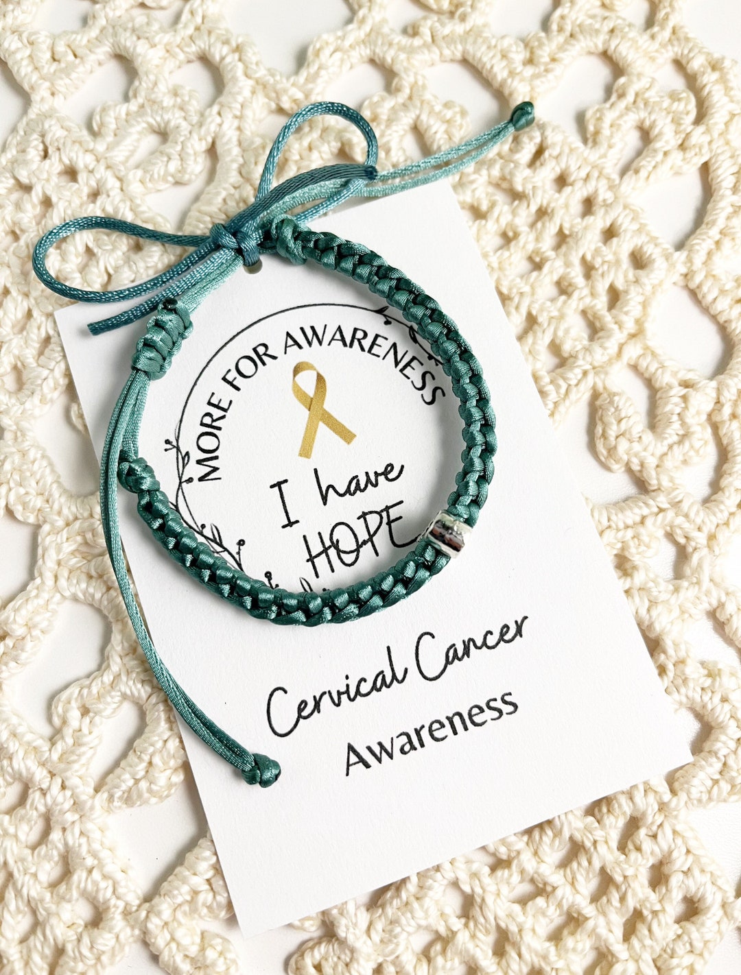 Teal Ribbon Awareness Ribbon Bracelet: Cervical Cancer, Ovarian Cancer ...