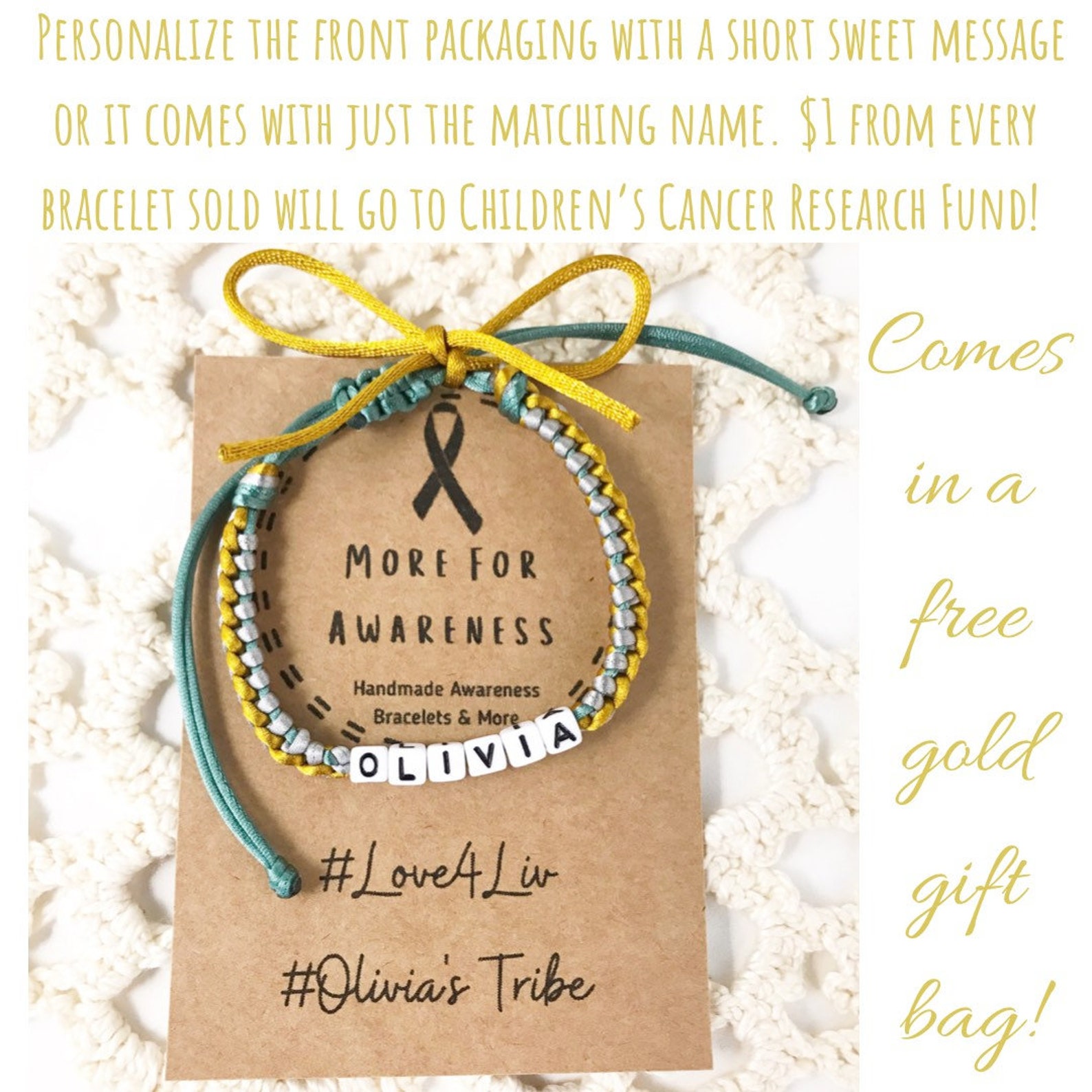 Personalized Childhood Brain Cancer Awareness Bracelet Gold & - Etsy