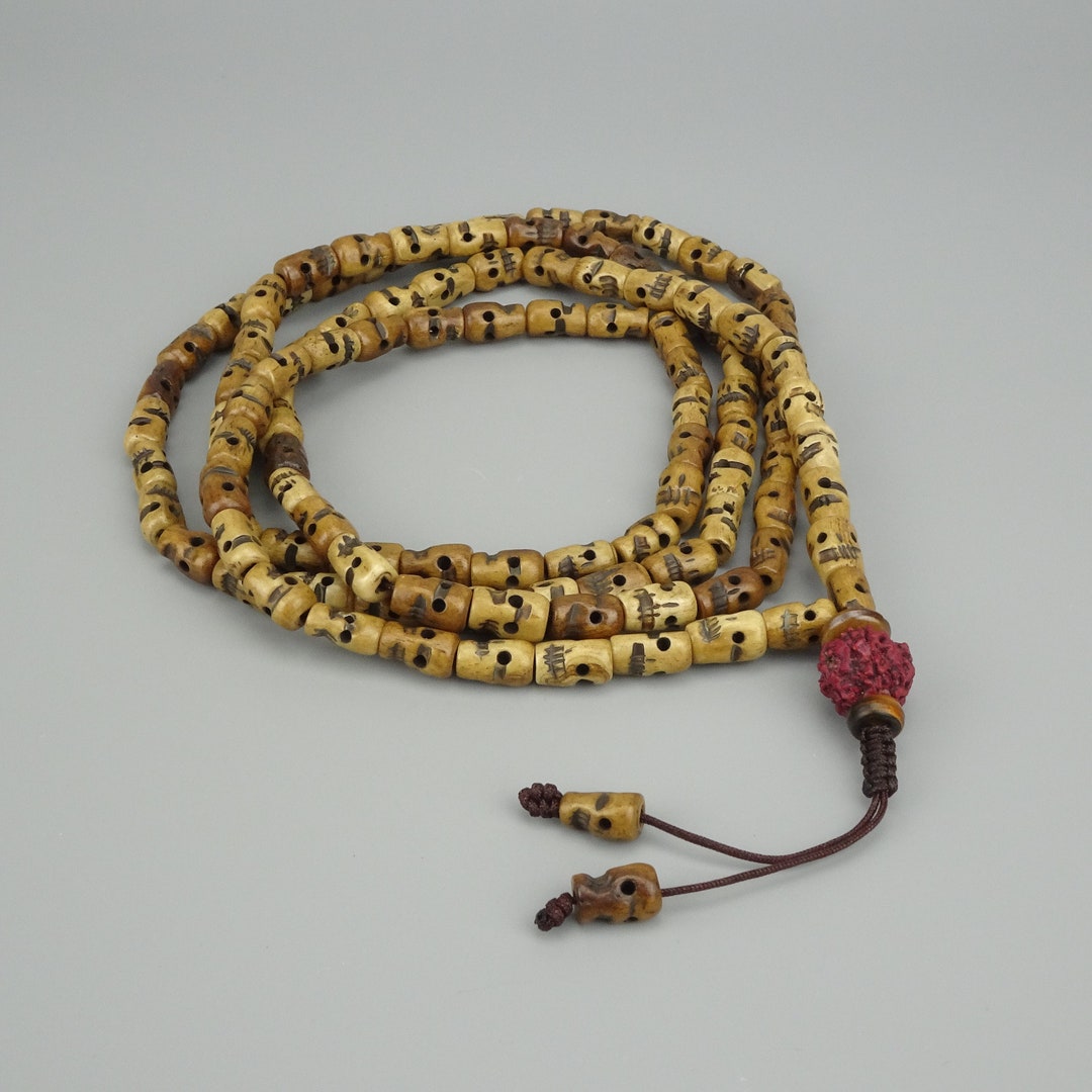 108 Beads Japa Mala of Yak Bone Skulls, Kali Skulls Necklace, Long Yak ...