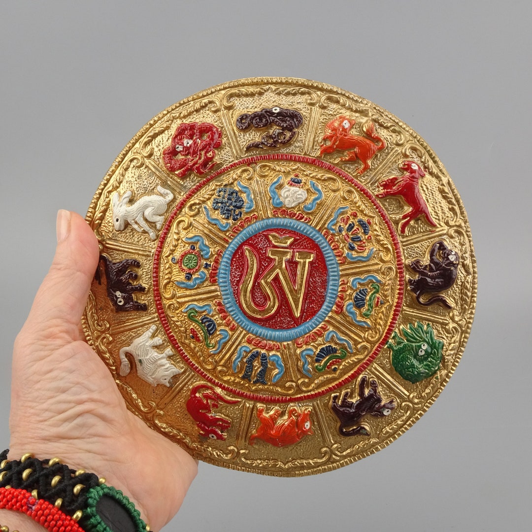 Decorative Buddhist Plate With Tibetan Astrological Symbols, the Eight ...