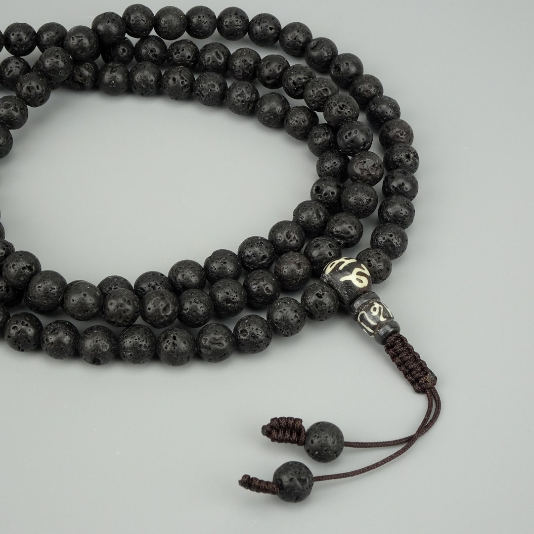Tibetan Lava Stone Rosary, 108 Lava Beads Japa Mala, Buddhist Prayer ...