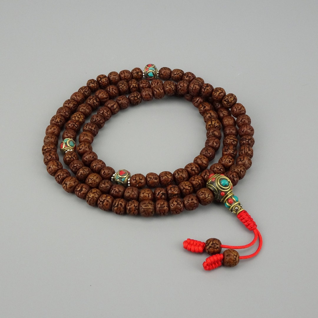 Buddhist Rudraksha Japa Mala 108 Beads, Tibetan Rudraksha Rosary 108 ...