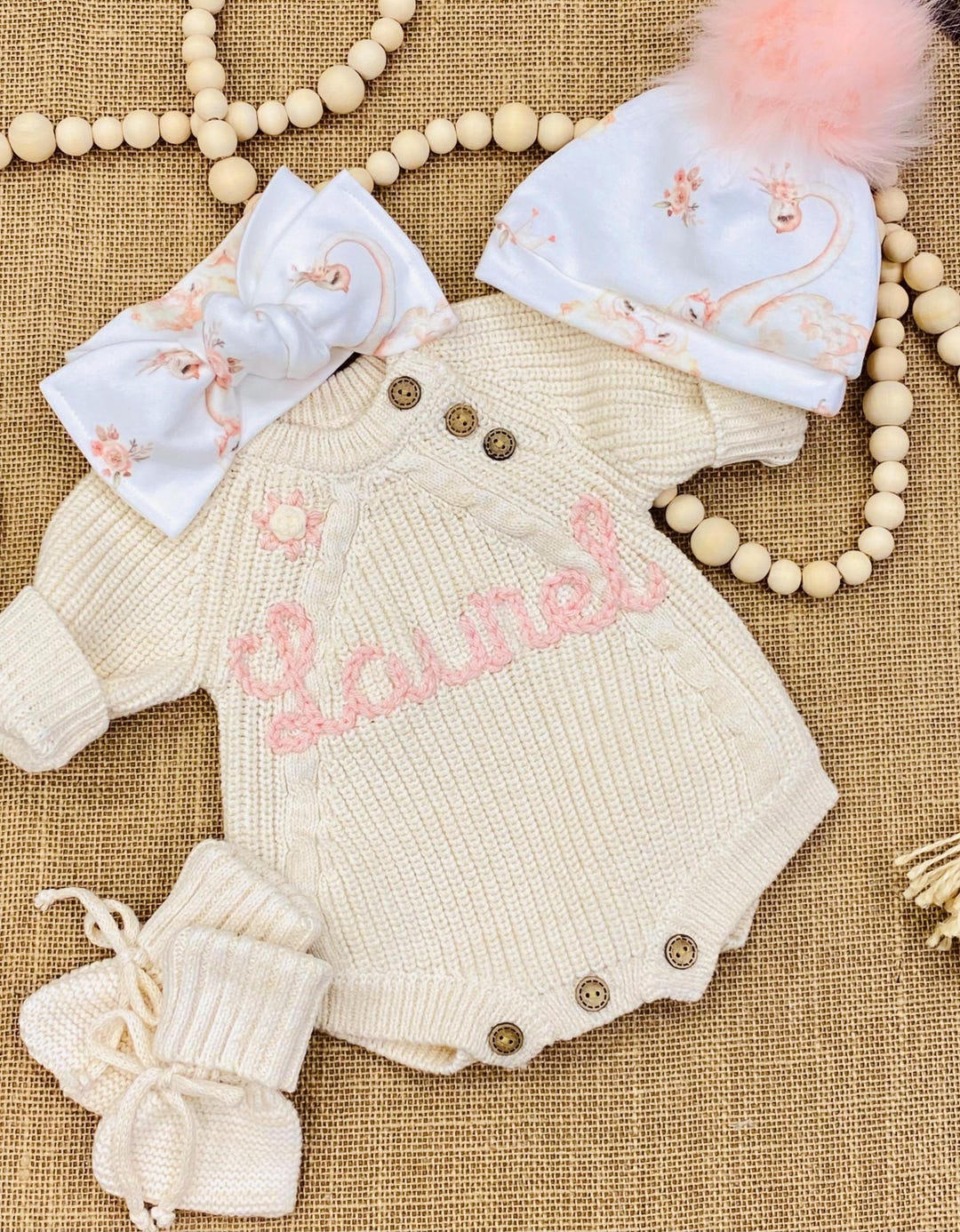 Personalized Newborn Baby Girl Outfit: Embroidered Name Knit Sweater ...
