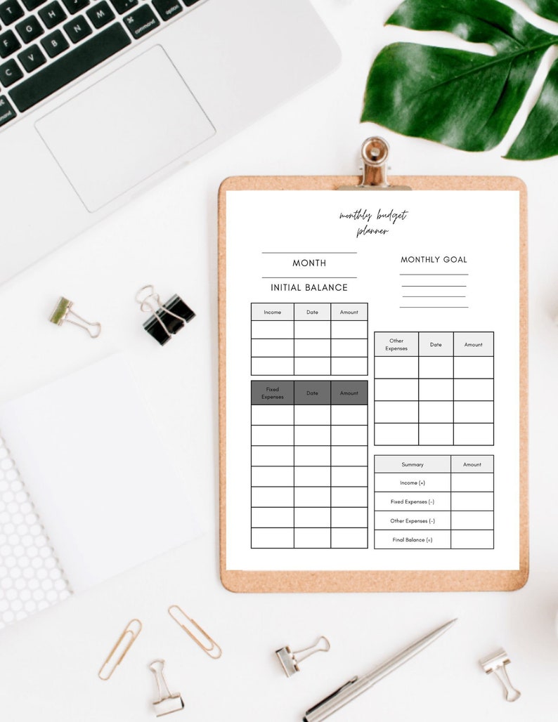 Monthly Budget Planner- Single Page - Jpg File - Etsy