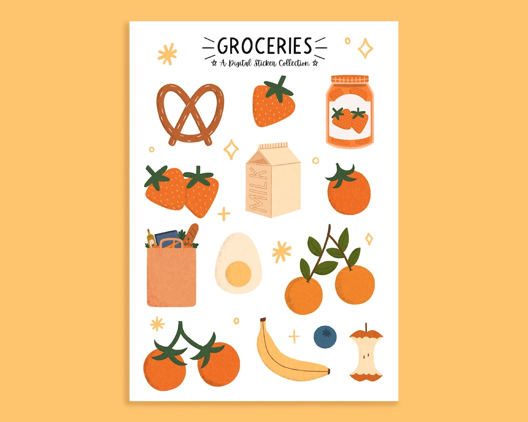 Groceries Digital Sticker Pack Fruit Goodnotes Sticker - Etsy