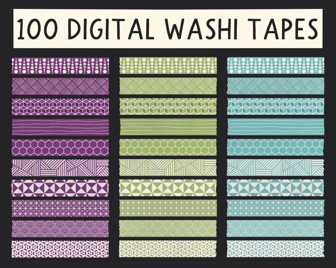 100 Semi Transparent Digital Washi Tape - Digital Planner Graphics ...