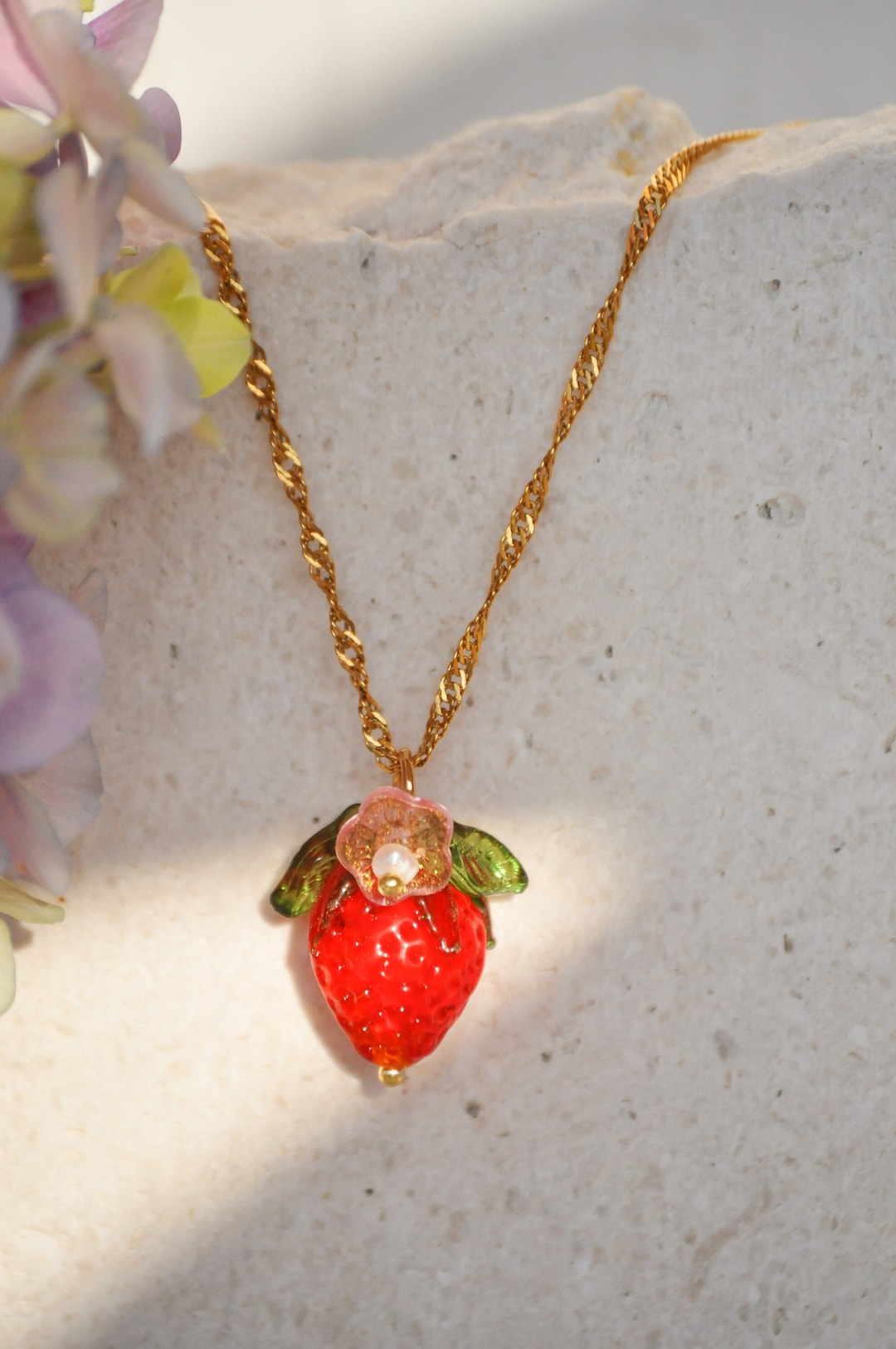 Amalfi Red Strawberry Necklace, Glass Strawberry Necklace, Food ...