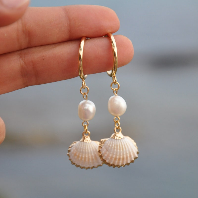 Gold Shell Earrings - Etsy