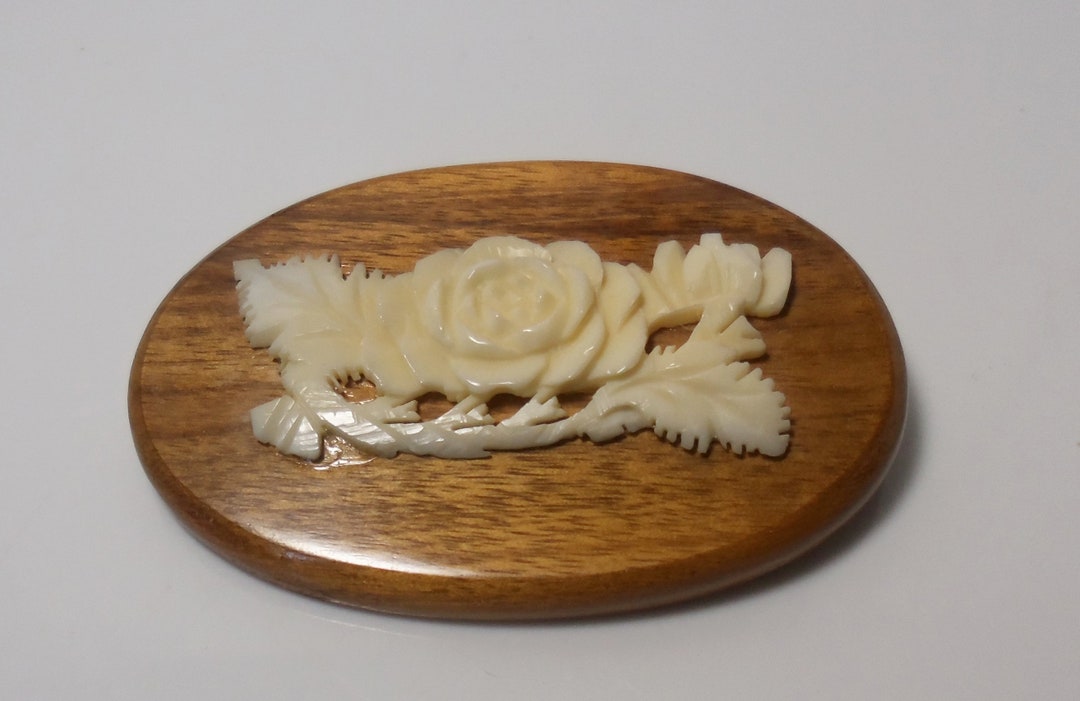 Vintage Wood Pin Brooch With Celluloid Floral Center - Etsy