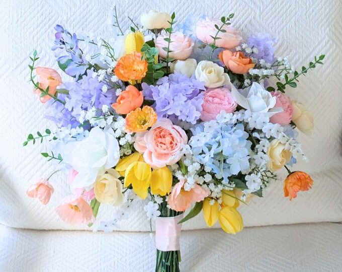 Soft Pastel Wildflower Bouquet, Classic Bridal Bouquet, Faux Wedding ...