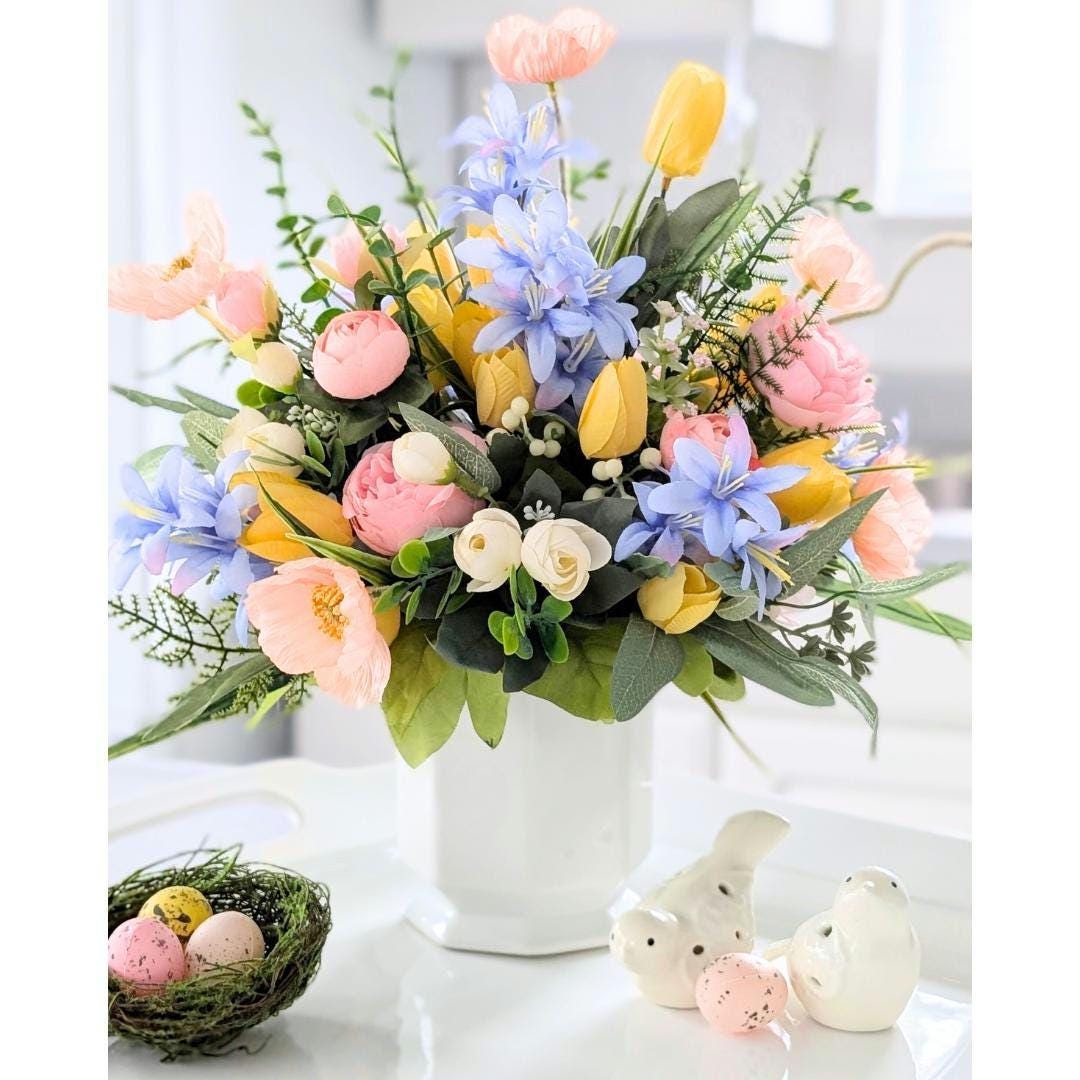 Soft Pastel Spring Table Arrangement, Whimsical Easter Flowers, Faux ...