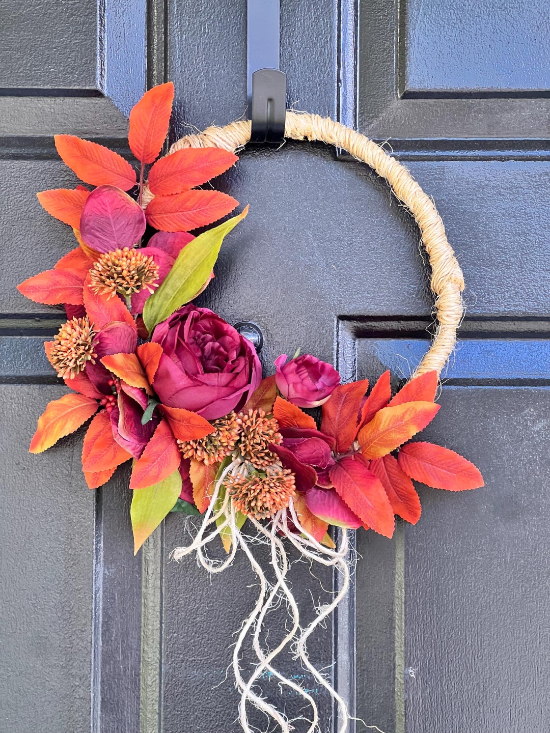 Minimalist Wreath, Fall Wreath, Fall Flowers, Hoop Wreath, Twine Hoop ...