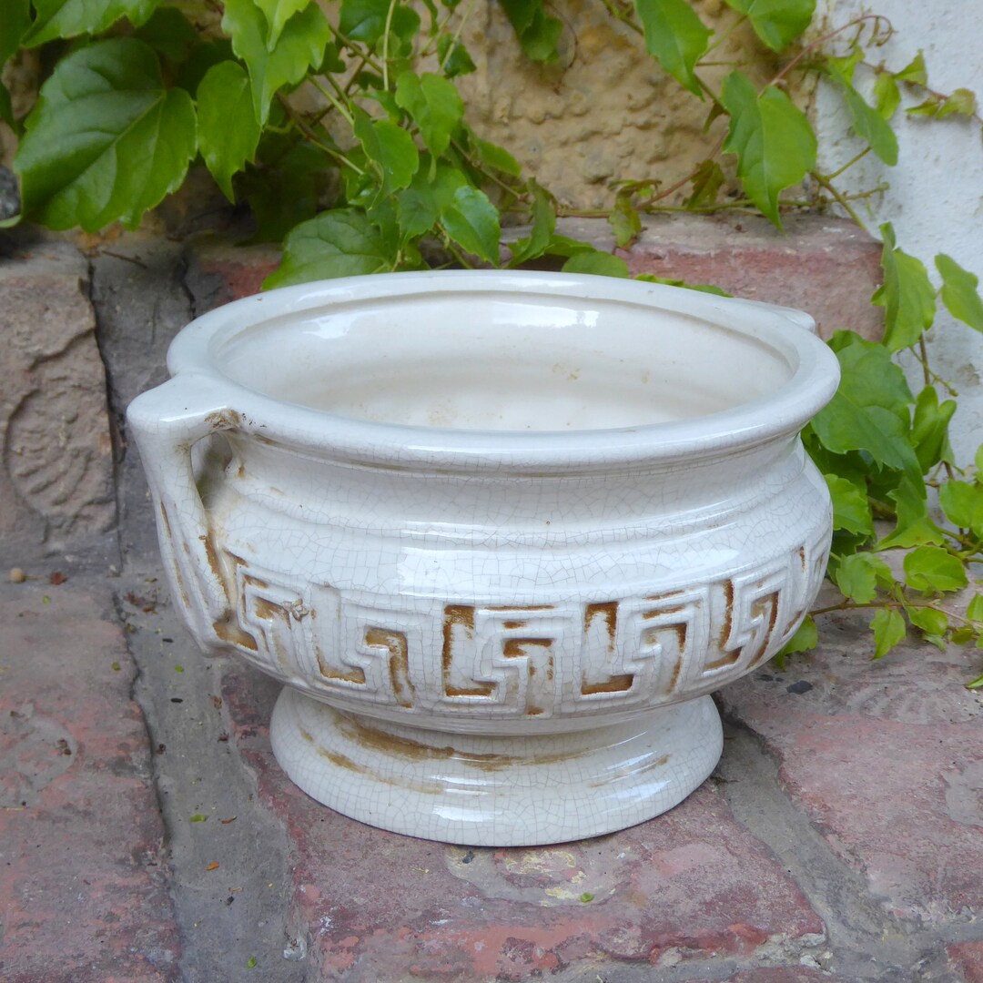 Flower Pot Planter Meander Pattern Vintage - Etsy