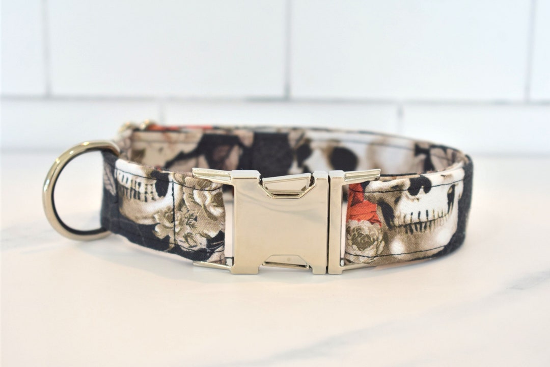 Goth Skulls and Flowers Dog/cat Collar ~ Halloween Dog Collar ~ Skulls ...