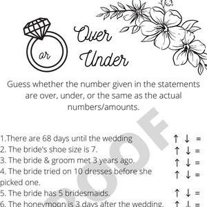 Bridal Shower Game- Over or Under - Etsy