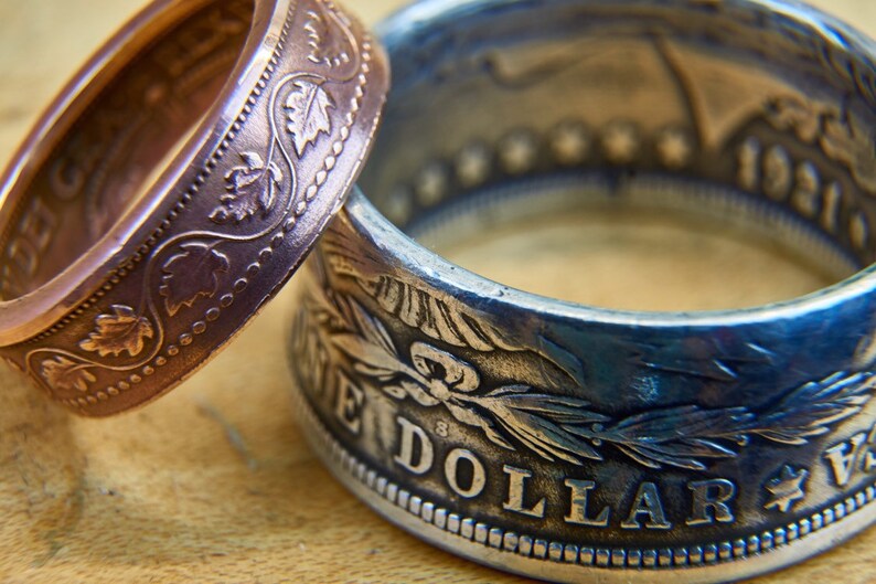 1oz Morgan Silver dollar coin ring polished or patina You | Etsy