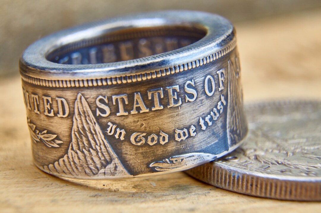 1oz Morgan Silver Dollar Coin Ring Polished or Patina You Choose Size ...