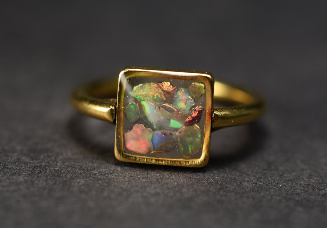 Raw Opal Square Ring, Gold Plated Antique Color in Size 6/6.25 - Etsy