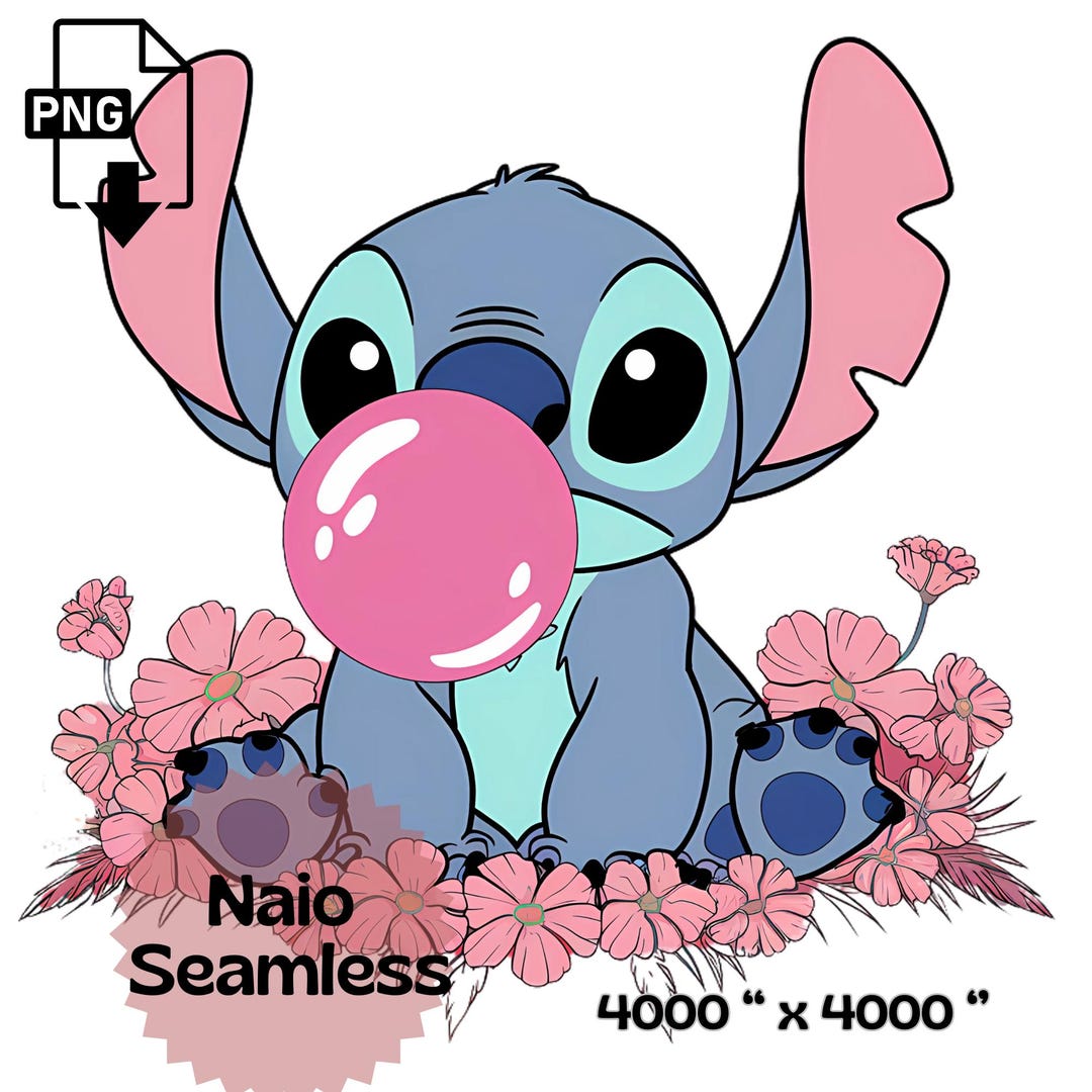 Stitch Bubble Gum & Flowers PNG Clipart: High-resolution Digital Design ...