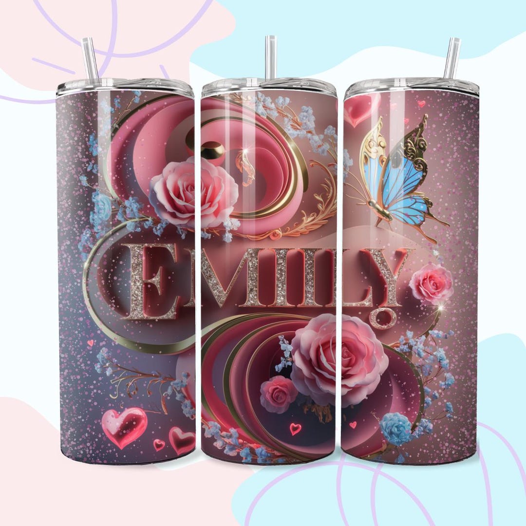 Name EMILY for 20 Oz Tumbler Wrap PNG, Personalized 20 Oz Tumbler Wrap ...
