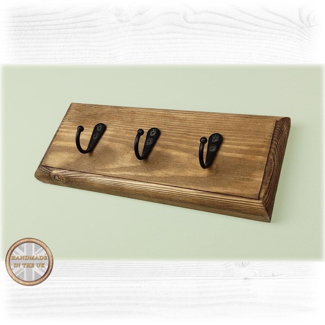 Floating Wooden Key Rack in an Oak Stain and Lacquered Finish With ...