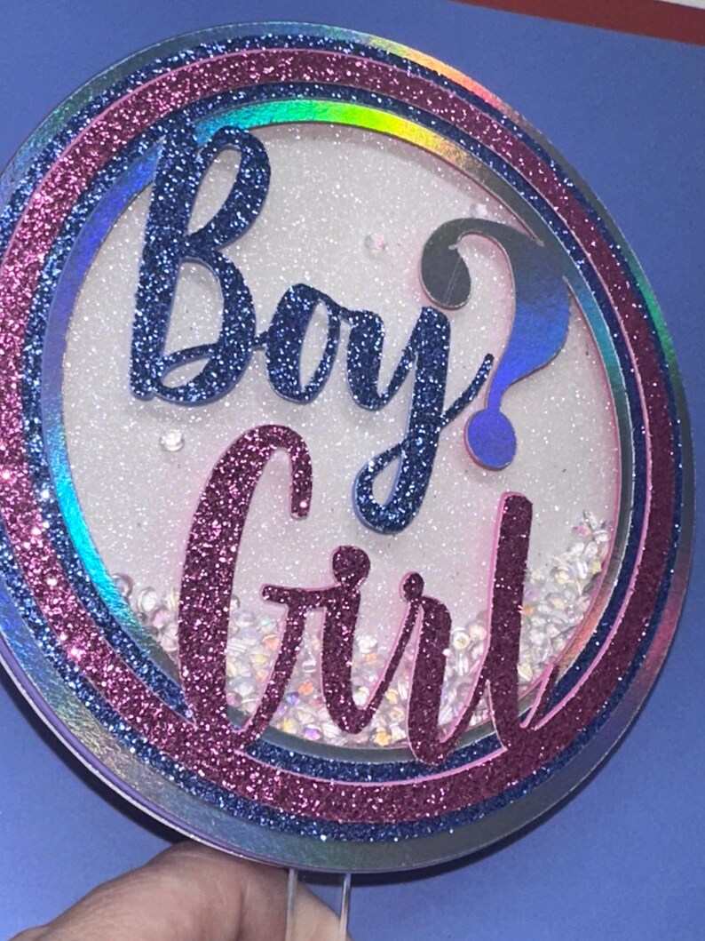 Shaker Gender Reveal Cake Topper: Glitter Cardstock, Crystal Beads - Etsy