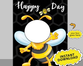 PRINTABLE Bee Theme Photo Booth Frame, White Yellow Bee Photo Booth ...