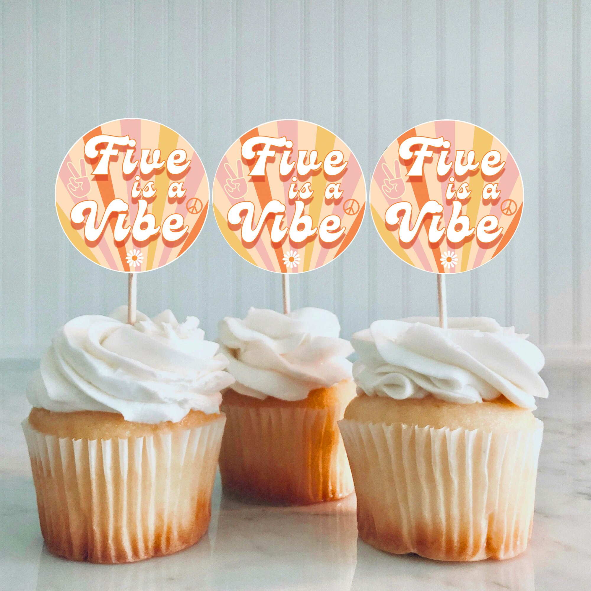 12 Cupcake Toppers Five is A Vibe Theme Printable 8.5x11 - Etsy