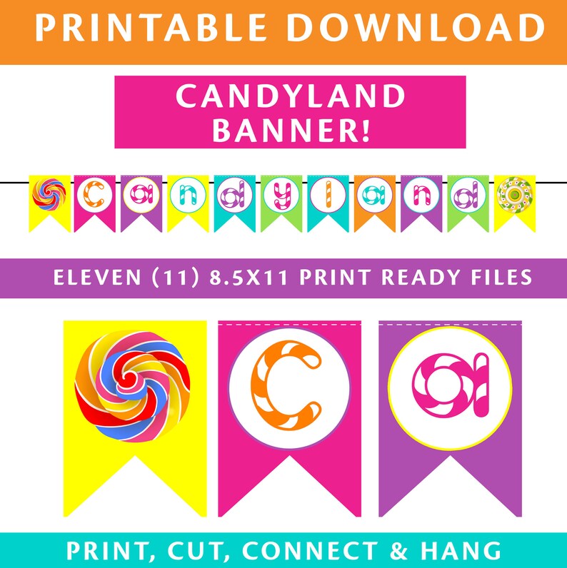 PRINTABLE Candyland Banner, Candyland DIY Banner, Easy & Instant ...
