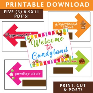 PRINTABLE Candyland Welcome Sign Plus 4 Directional Signs, Candyland ...