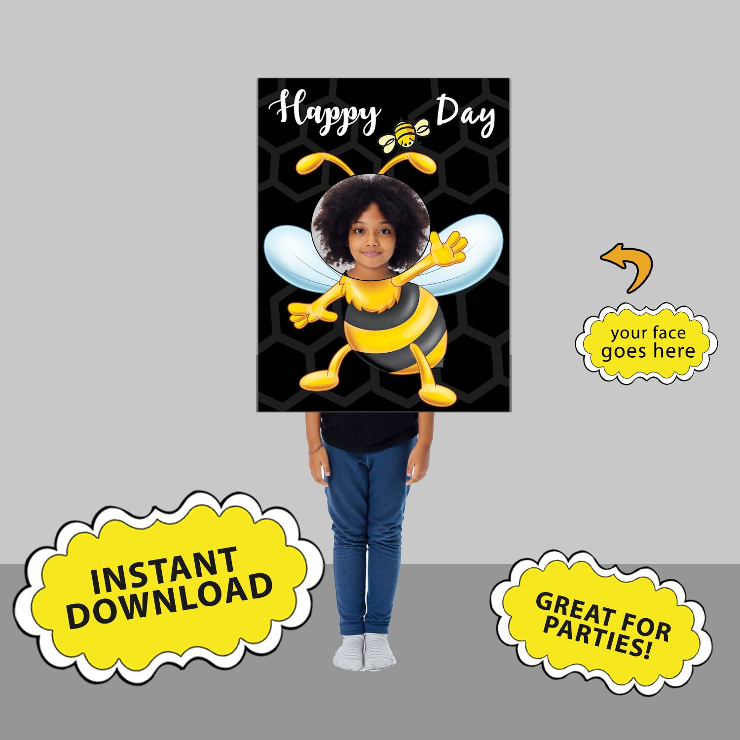 PRINTABLE Bee Theme Photo Booth Frame, Black Yellow Bee Photo Booth ...