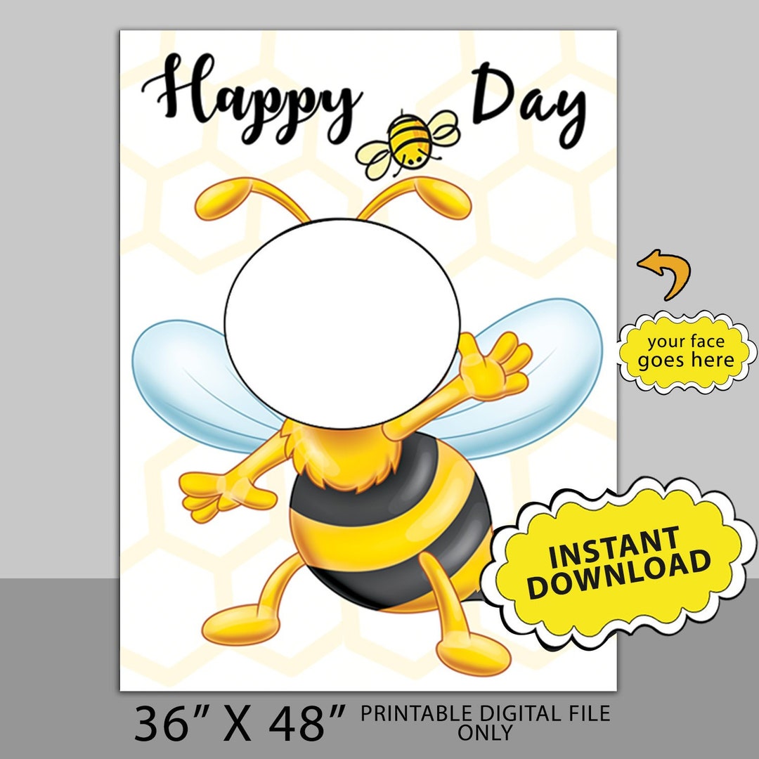 PRINTABLE Bee Theme Photo Booth Frame, White Yellow Bee Photo Booth ...