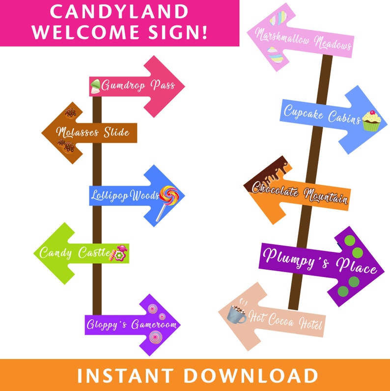 PRINTABLE 10 Candyland Welcome Sign, Candyland Theme Street Signs ...