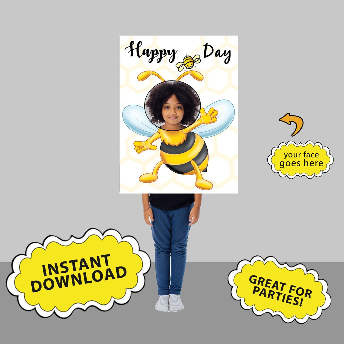 PRINTABLE Bee Theme Photo Booth Frame, White Yellow Bee Photo Booth ...