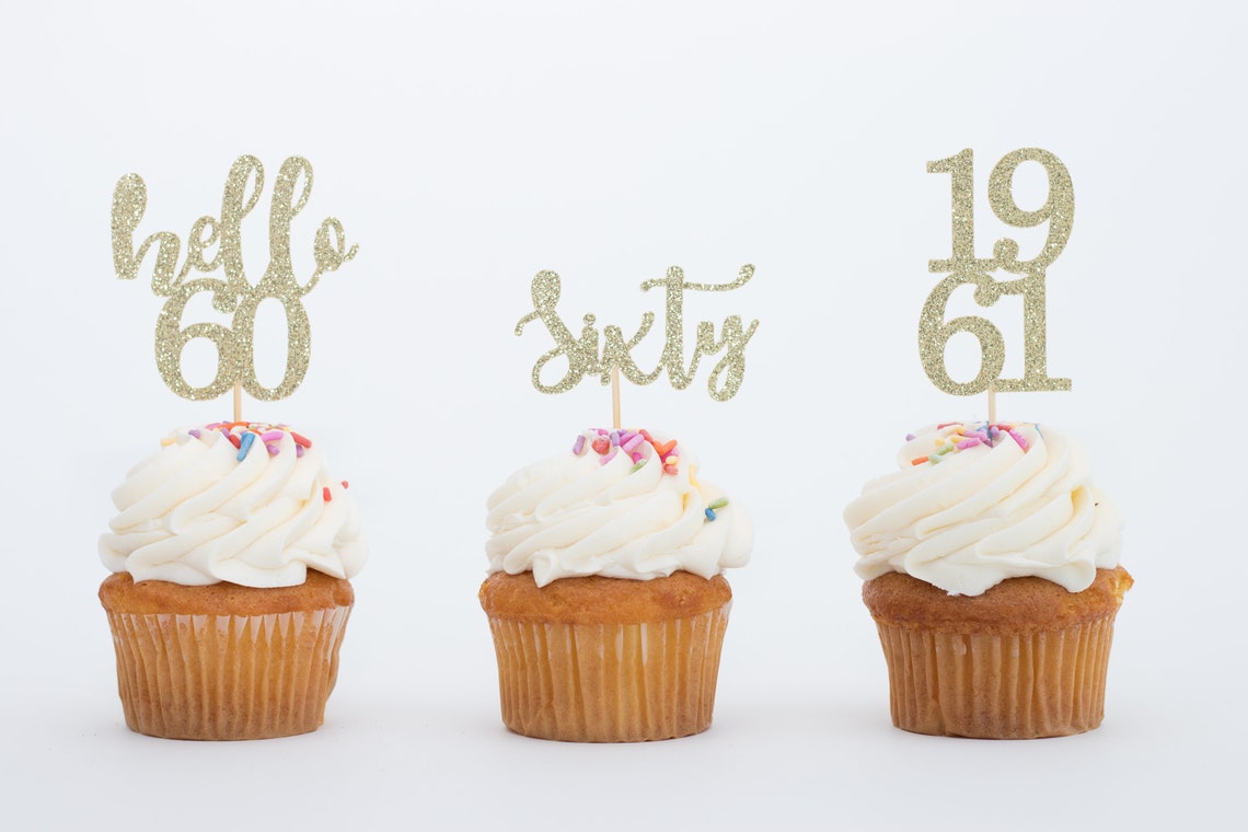 Hello 60 Cupcake Topper 60th Birthday Hello Sixty Cupcake - Etsy