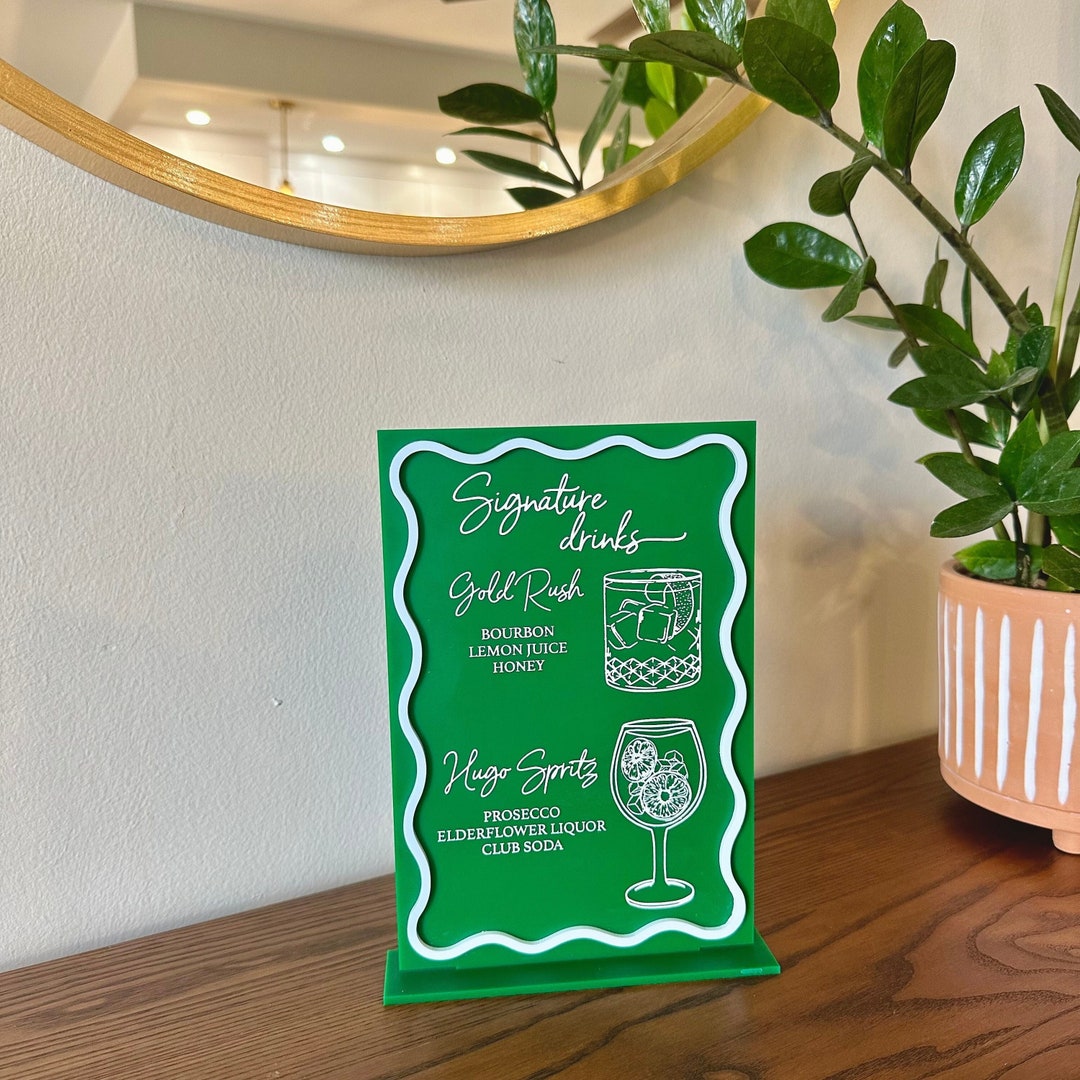 Wavy Signature Drink Bar Menu Sign, Signature Cocktails Personalized ...