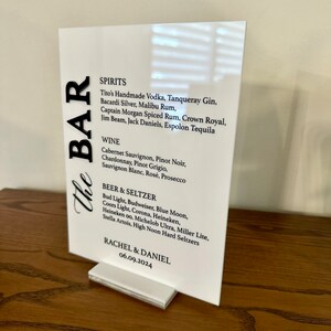 Bar Sign, Custom Acrylic Bar Menu Sign for Wedding, Signature Drink Bar ...