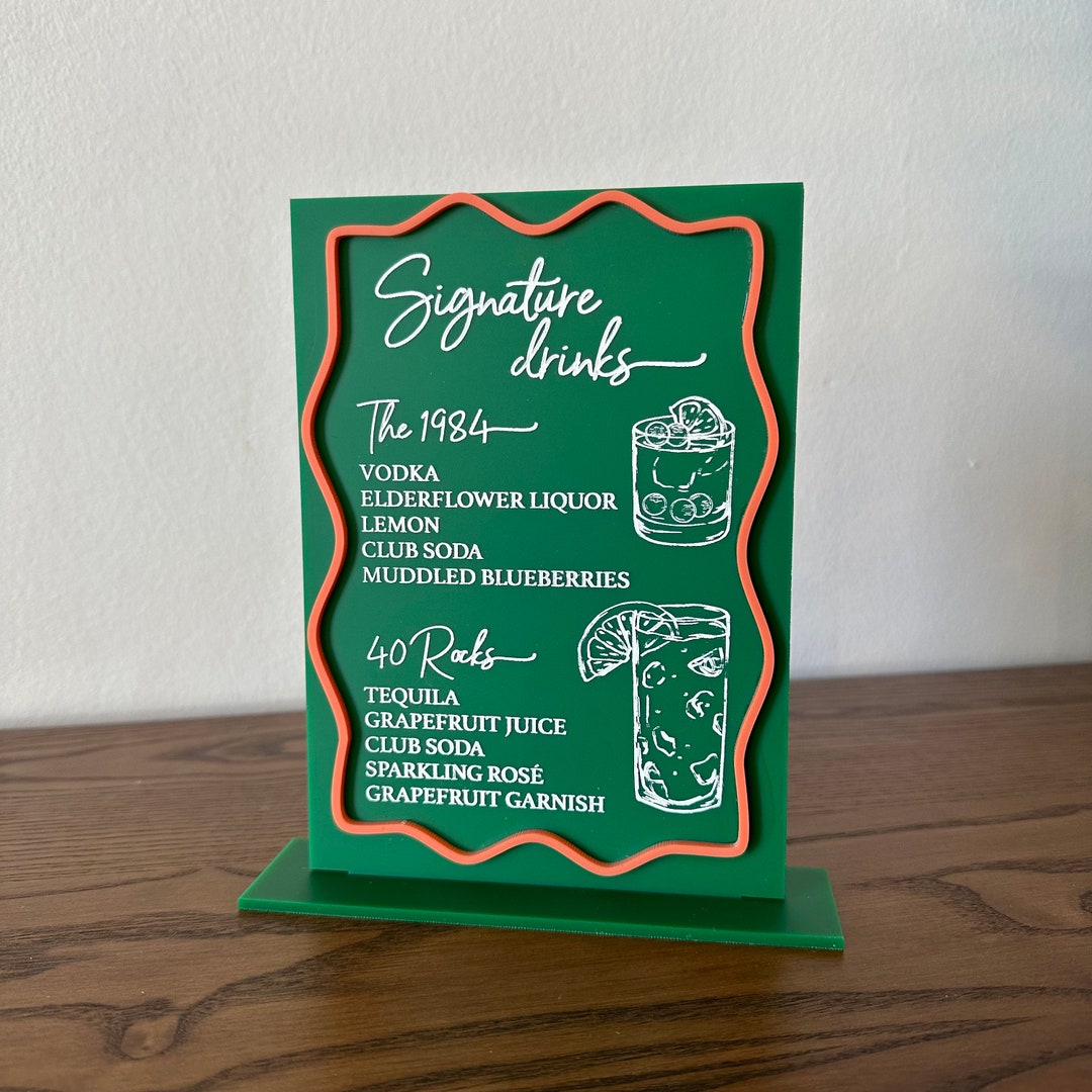 Wavy Signature Drink Bar Menu Sign, Signature Cocktails Personalized ...