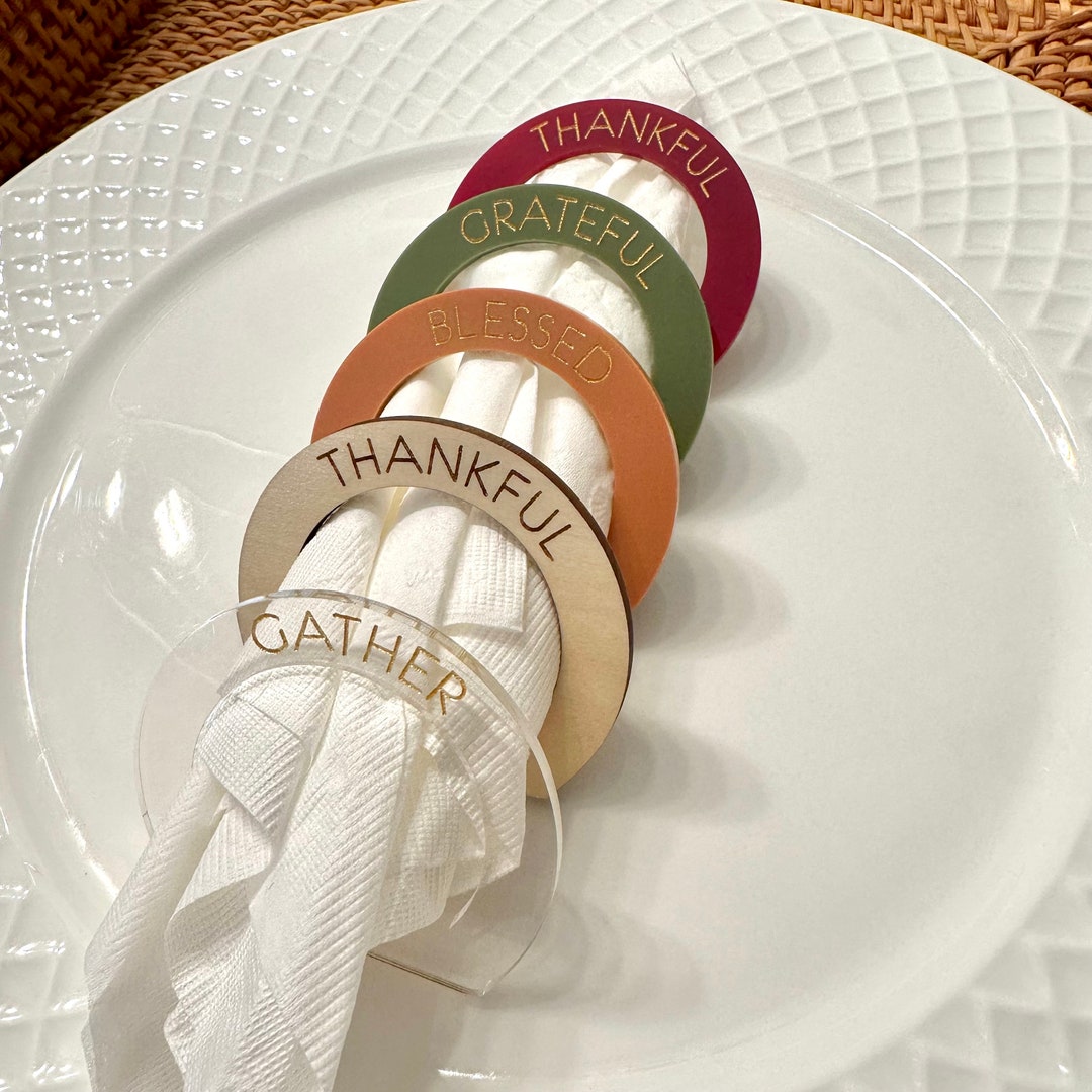 Napkin Rings, Thanksgiving Table Decor, Thankful Blessed, Tableware ...
