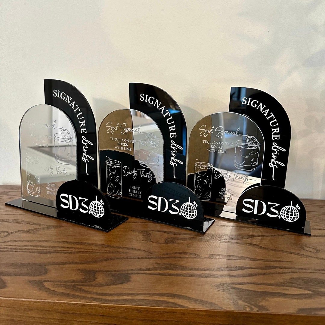 Mirror Acrylic Signature Drink Bar Menu Sign, Cocktails Personalized ...