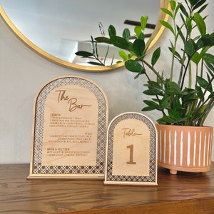 Rattan Bar Menu Sign, Rattan Table Numbers, Boho Wedding, Wedding Wood ...