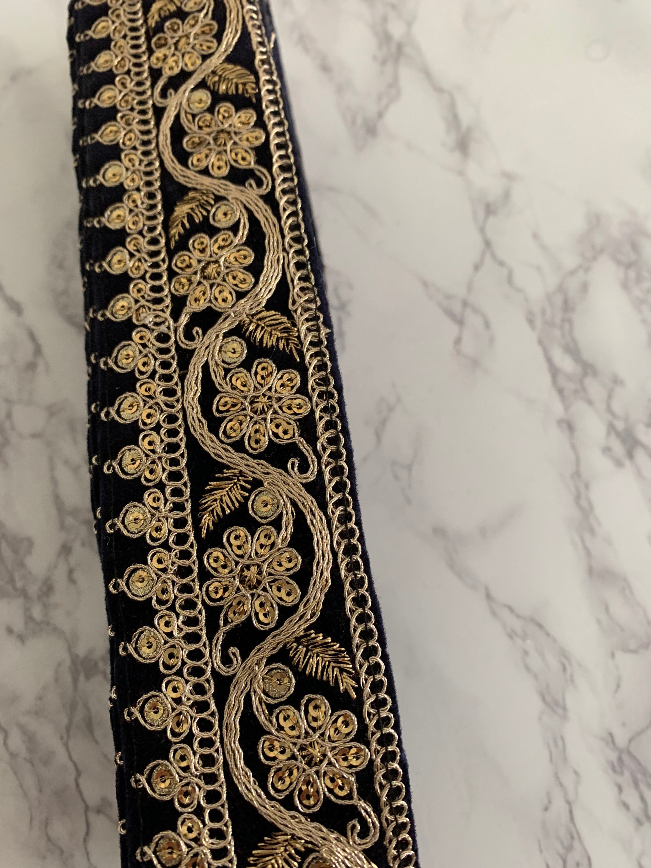 Velvet Border Trimming With Embroidery & Sequences - Black9 Yards - Etsy