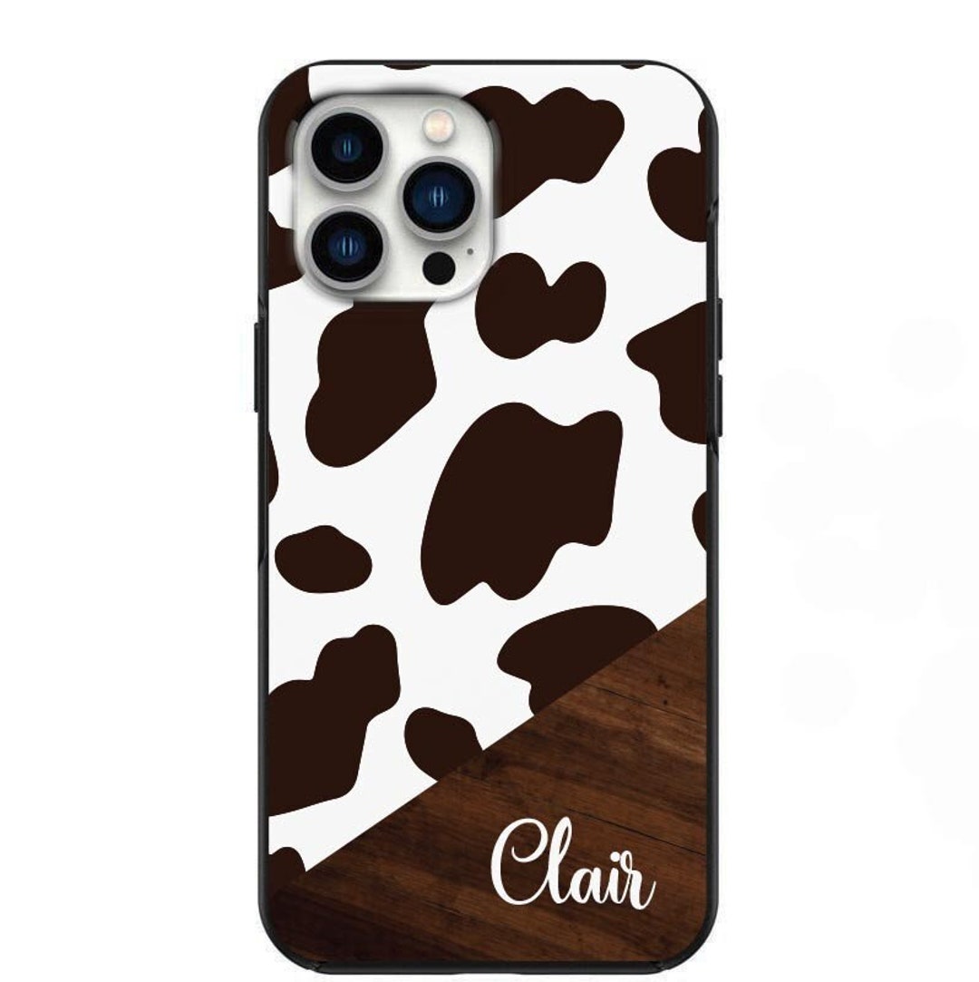 Personalized Cute Cow Print Brown Wood Design Phone Case for iPhone 7 8 ...