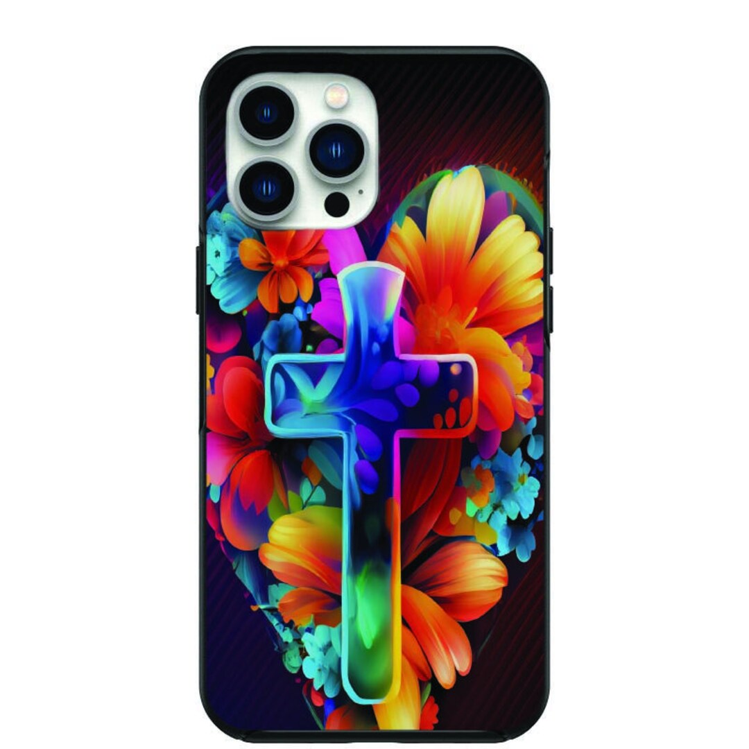 Beautiful Colorful Cross in Heart of Flowers Phone Case for iPhone 7 8 ...