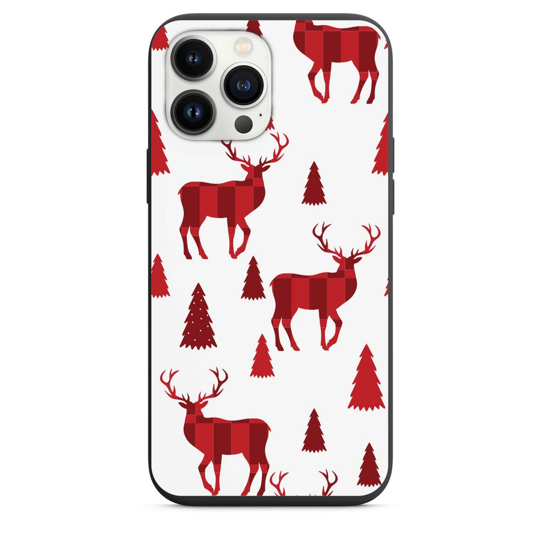 Winter Red Reindeers and Pine Trees Phone Case for iPhone 7 8 X XS XR ...