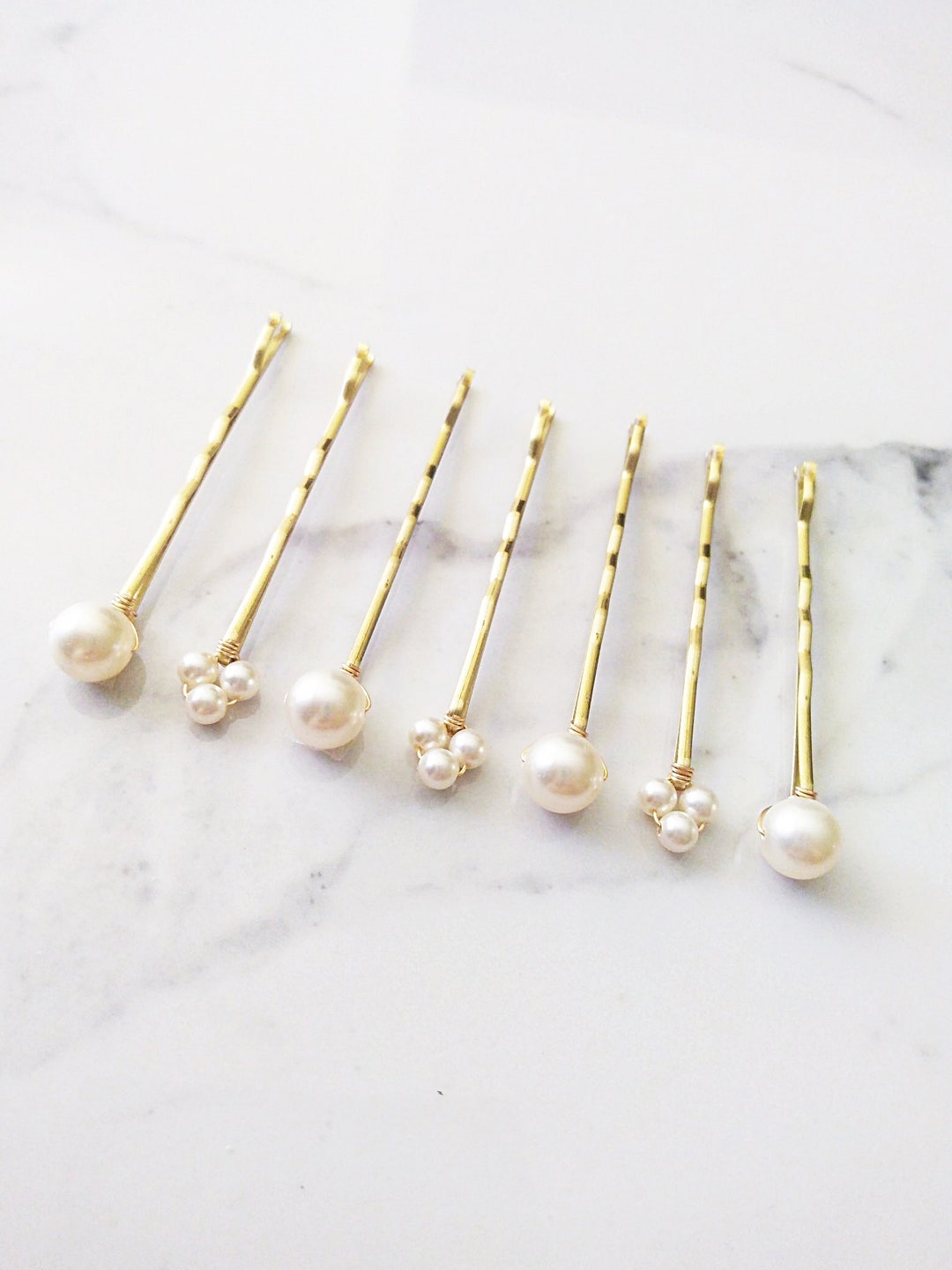 7 Gold Bobby Pins, Gold Pearl Hair Pins, Bridal Hair, Wedding Hair Pins ...