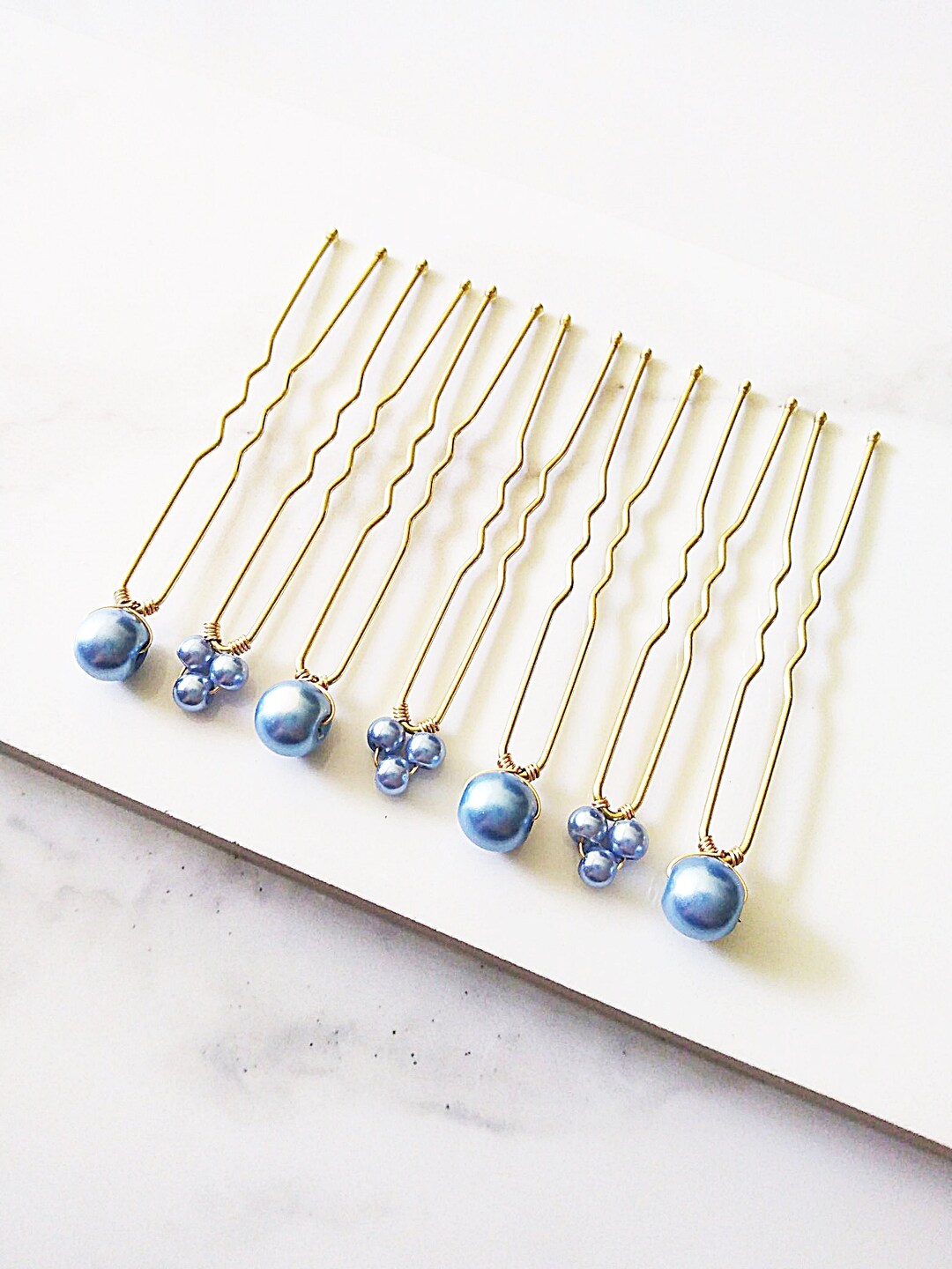 7 Gold Hair Pins, Blue Pearl Hair Pins, Something Blue Hair Pins ...
